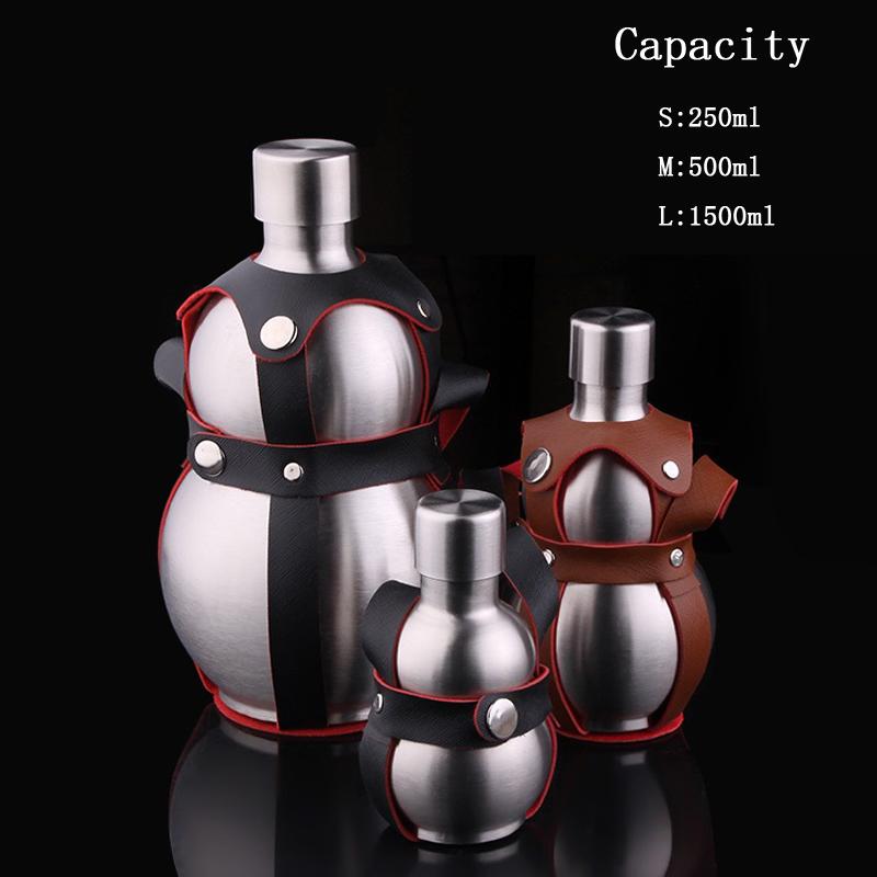 304 Stainless Steel Gourd Hip Flask, Metal Wine Bottle, Outdoor ...