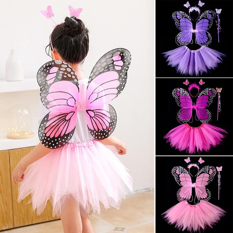 3/4pcs Kids Butterfly Wings Set Girls Butterfly Dress Headband - TikTok ...