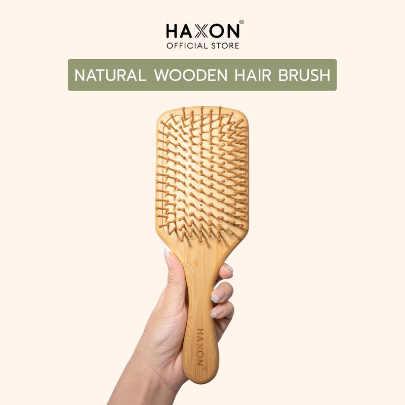Haxon Natural Wooden Hair Brush แปรงหวีไม้ หวีลดผมร่วง แปรงหวีผม ...