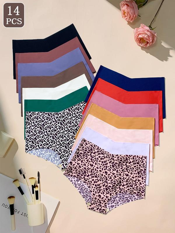 Women's Solid Color & Leopard Print Knicker, Casual Comfy Breathable ...