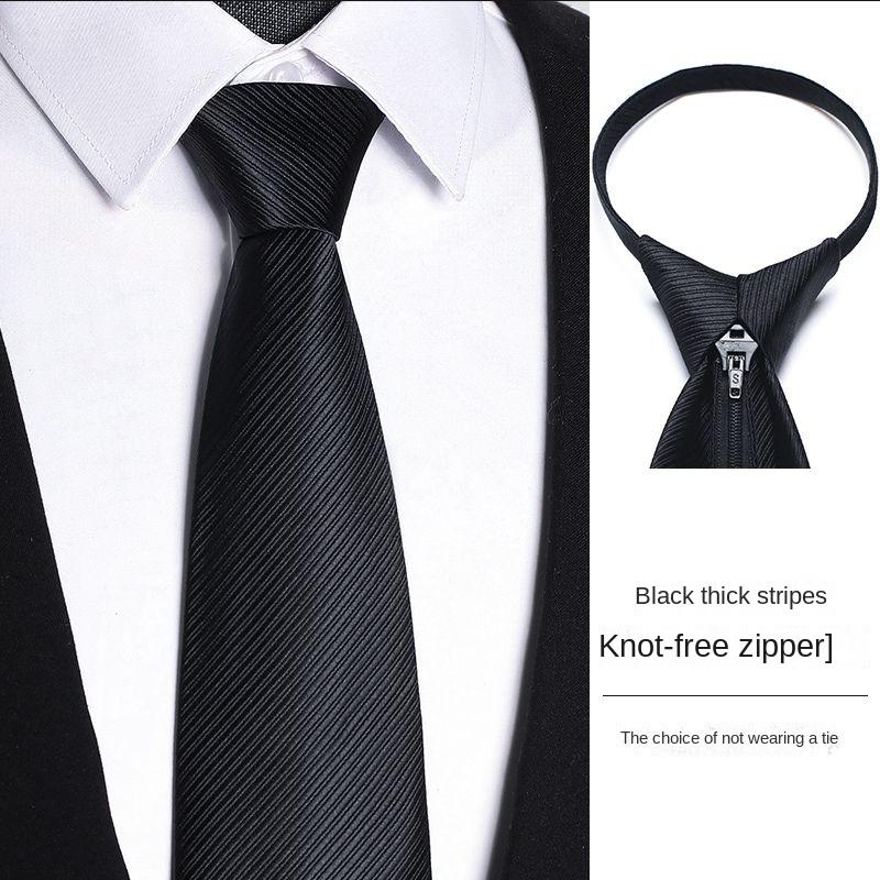 Tie for Men Black Blue Zipper No-Knot Lazy Business Formal Interview ...