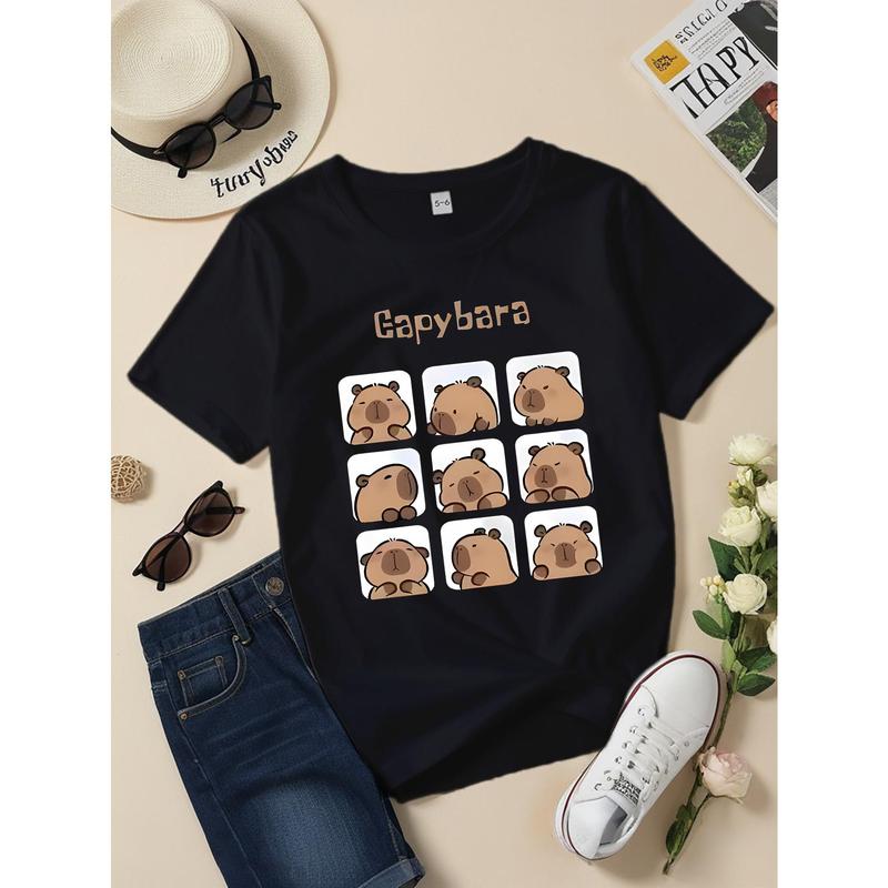 Capybara Graphic T-Shirt - Crew Neck Casual T-Shirt, Loose fit ...