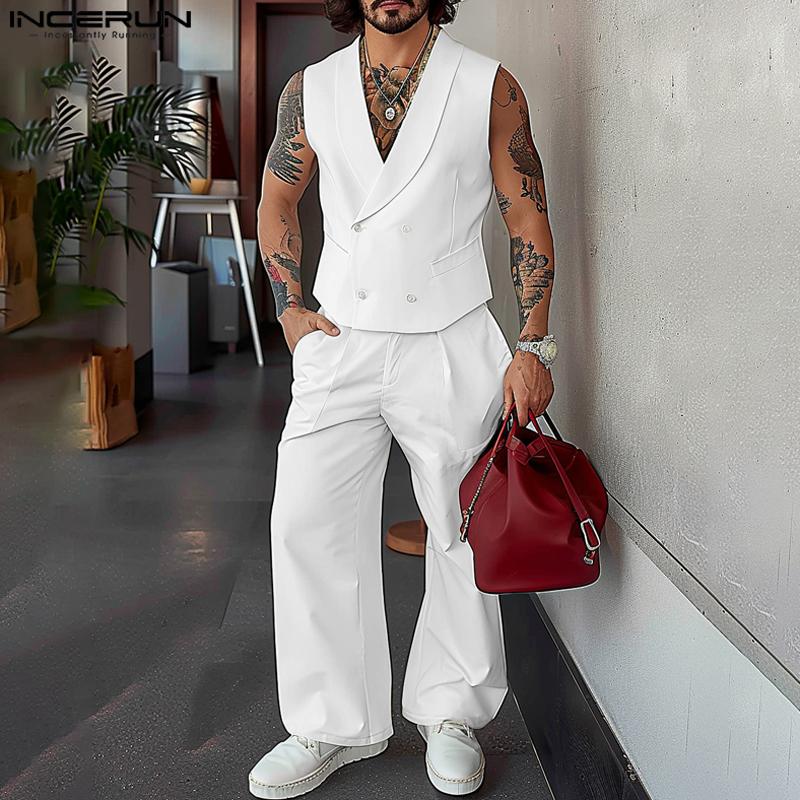 INCERUN Men Sets Solid Color Lapel Sleeveless Double Breaste - TikTok ...