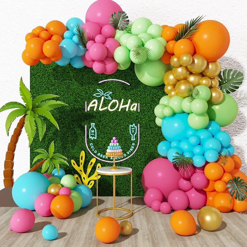 Hawaiian Balloon Garland Arch Kit, Hot Pink Orange Blue Balloons ...