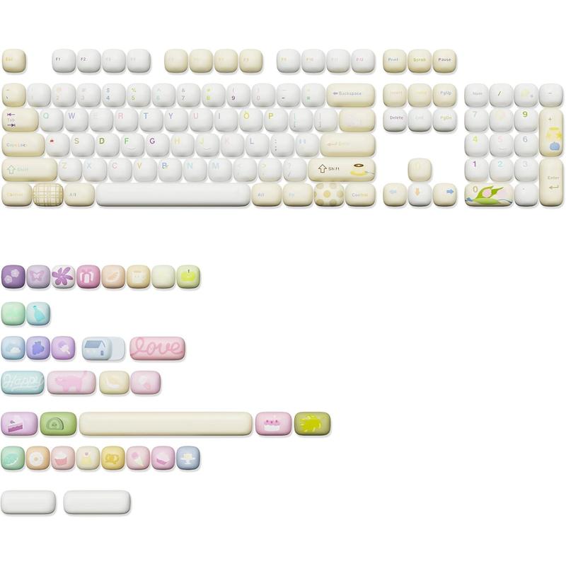 Cute Yellow Doodle Custom Keycaps 138 Keys Dye Sub PBT MOG Profile ...
