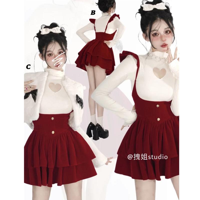 Pakaian Tempur, Qimei, Sut Gaun Baldu Merah, Skirt Suspender - TikTok ...