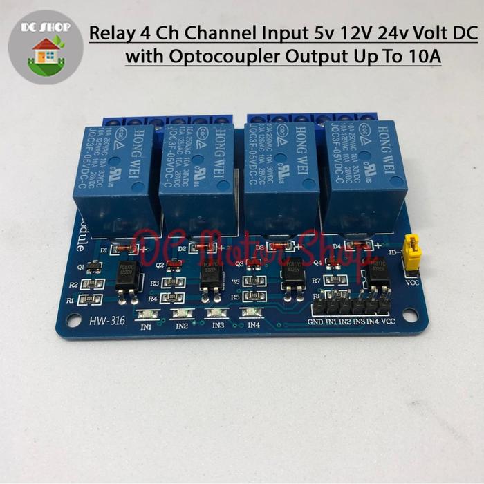 Jual Relay 4 Ch Channel Input 24V Volt DC with Optocoupler Output Up To ...