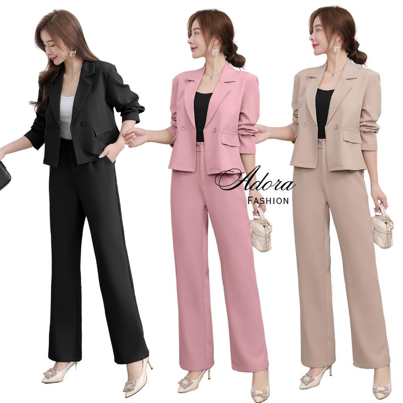Adora Set Terno Long Sleeves Semi Crop Blazer and Trouser Plain ...