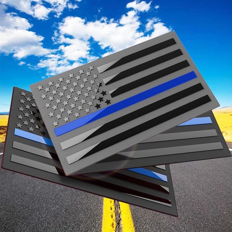 3 pack American metal flag emblem decal, thin blue line sticker (thin ...
