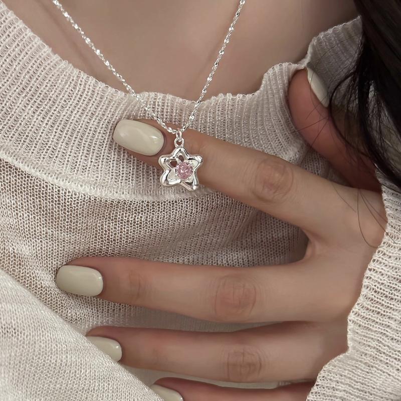 Kalung Bintang Zirkon Merah Jambu, Perak S925 Sterling, Reka - TikTok ...