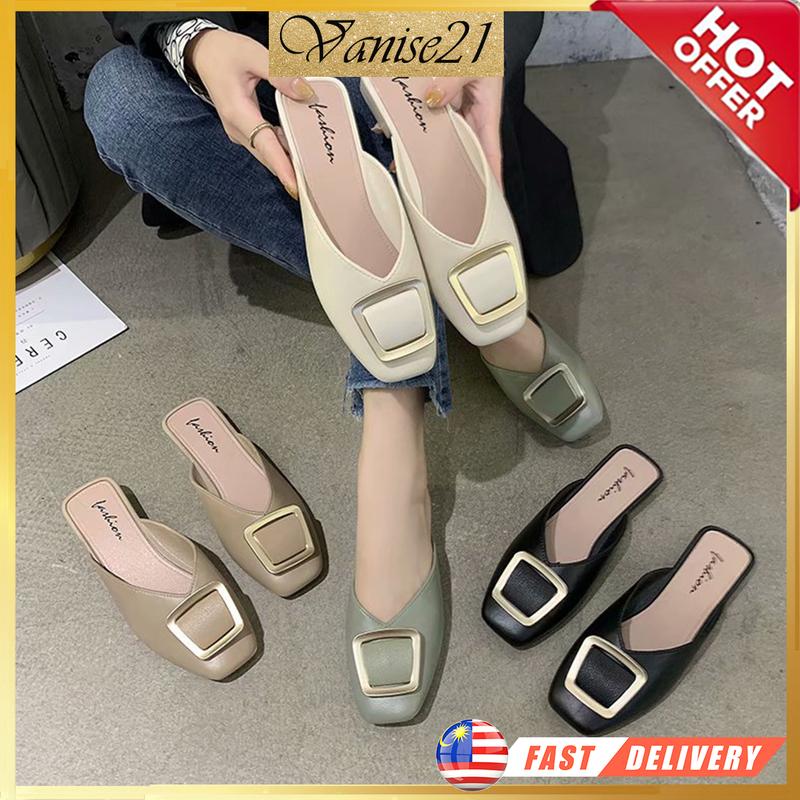 Kasut Sandal Wanita Perempuan Square style casual slip on sandal ...