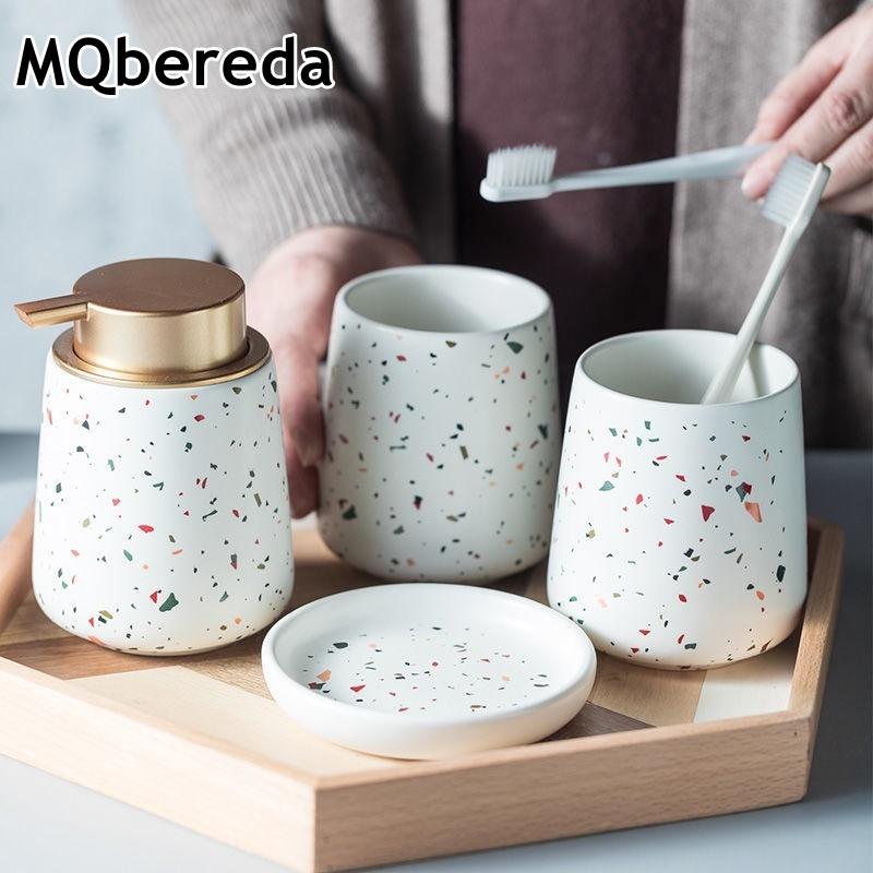 【Ready Stock】4pcs Set Nordic Ceramic Bathroom Wash Set Hand Sanitizer ...