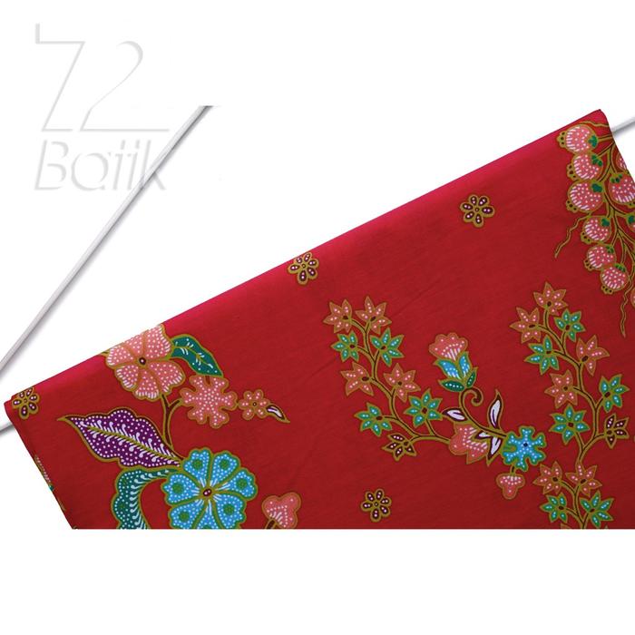 Promo KAIN BATIK PREMIUM Bahan Katun Motif Kembang Alam Warna Merah ...
