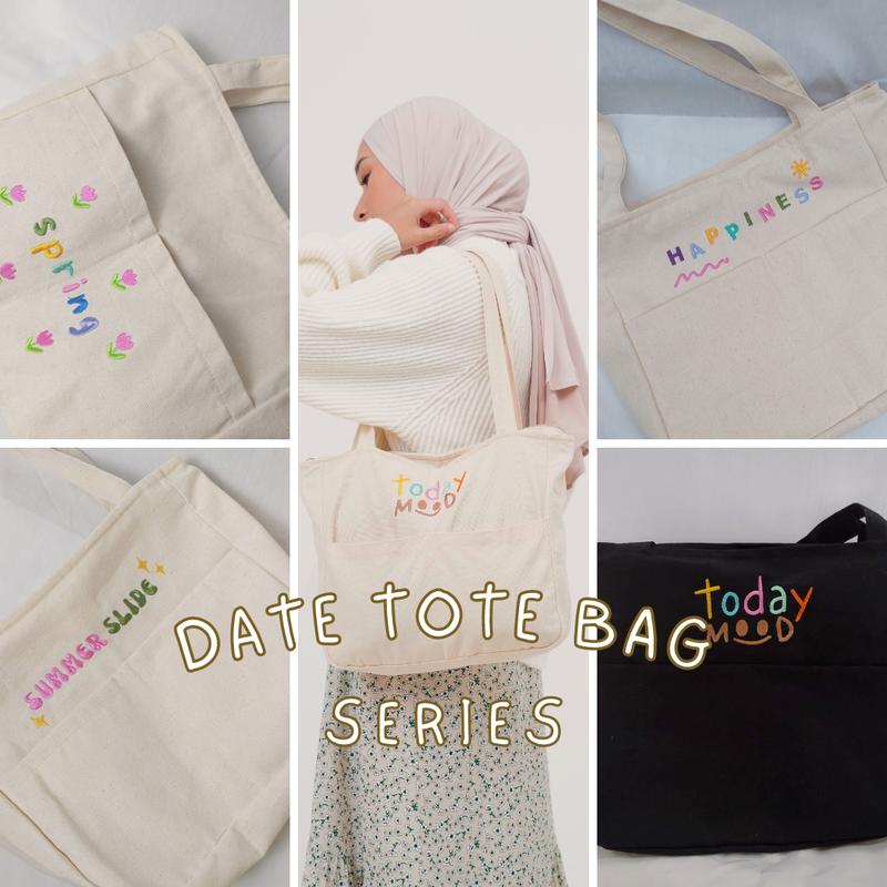 DATE Tote Bag (saku dalam + 2 saku depan) - Shop | Tokopedia