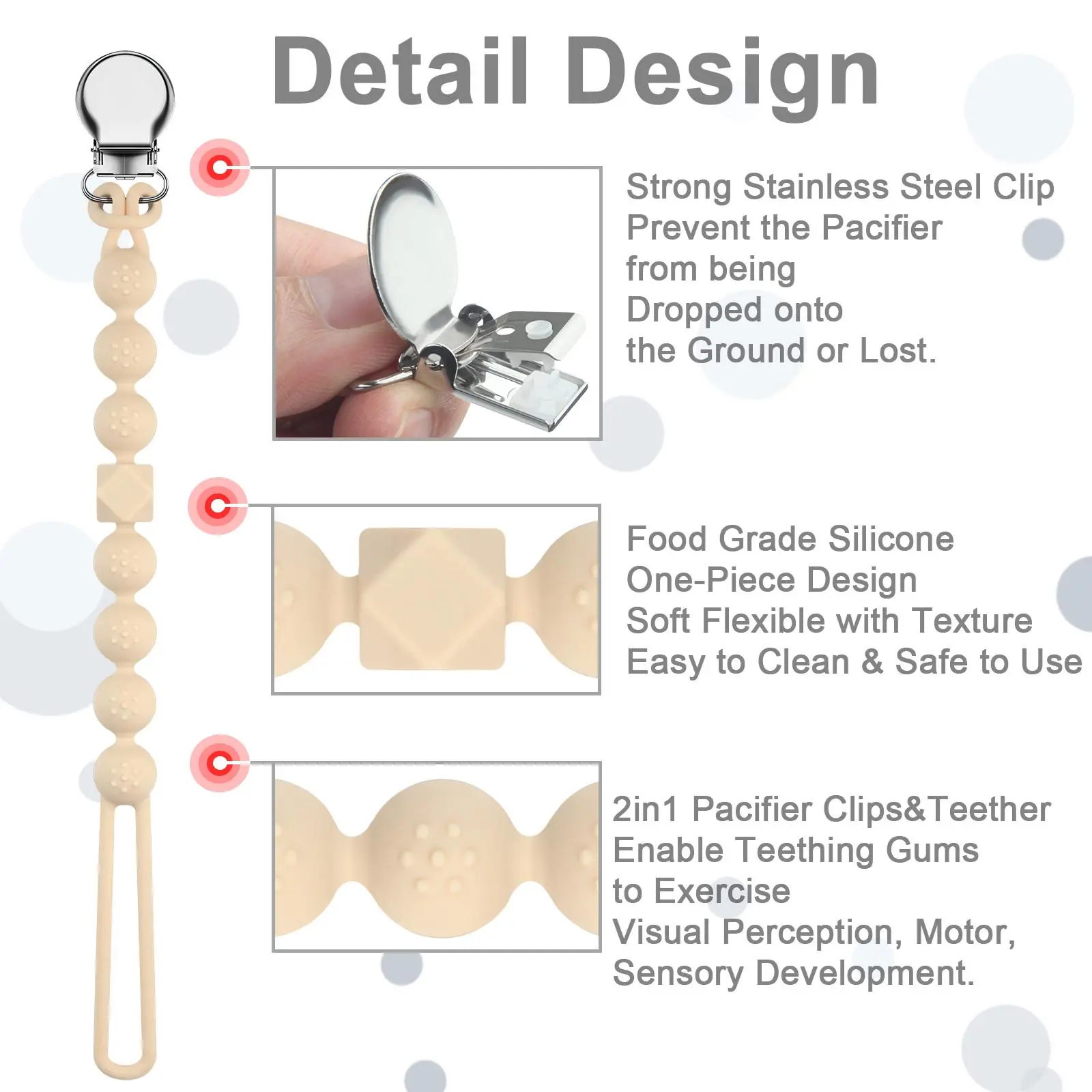 Anti-loss Chain Pacifier Clip (1 Piece), Cute Baby Pacifier Teether Clip, Soft Silicone Beads ...