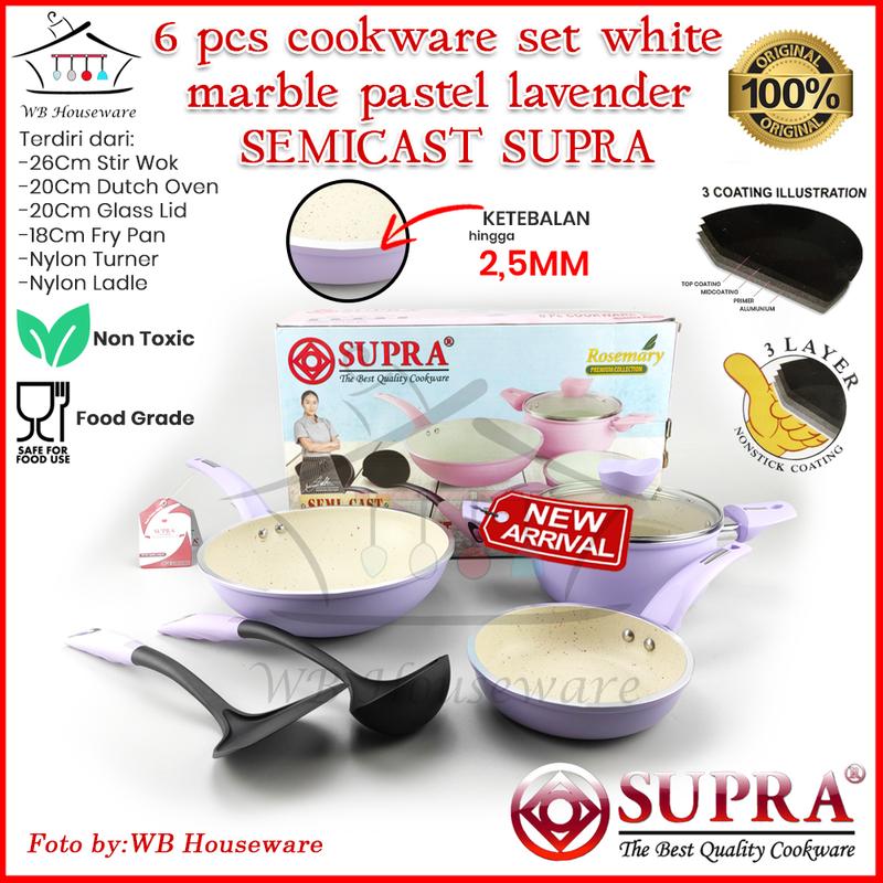 Panci set supra 6 pcs cookware set white marble pastel serie - Shop ...