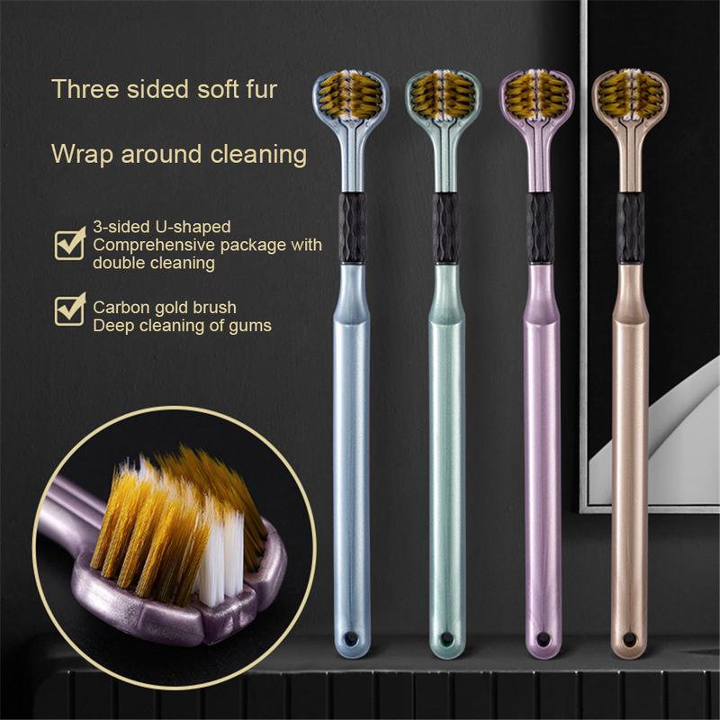 New Three sided Adult Toothbrush Carbon gold brush wire Soft - TikTok ...