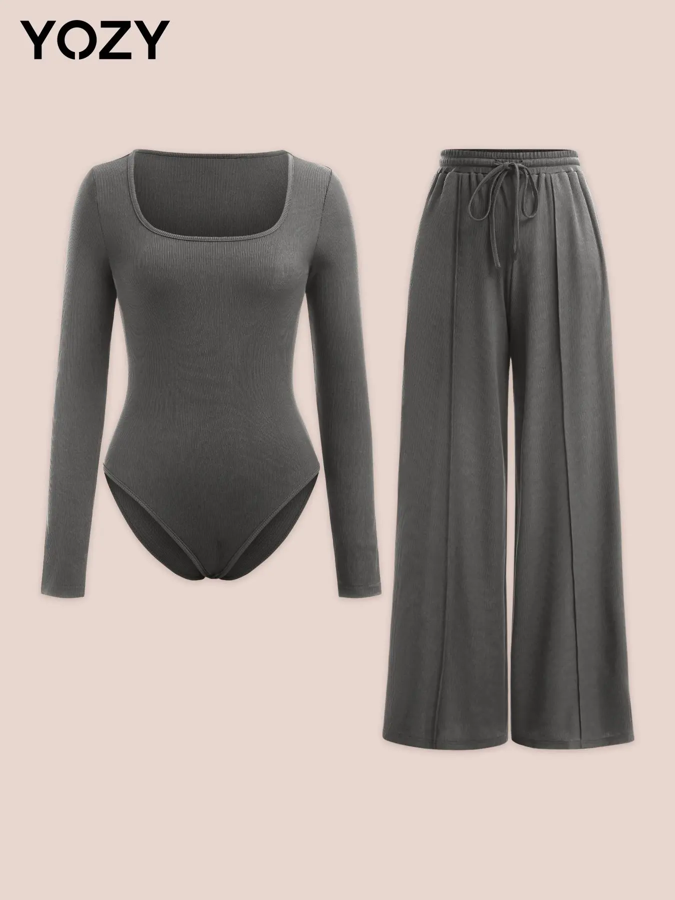 YOZY Women's 2pcs Spring Minimalist Body Jumpsuit & Wideleg Pants ...