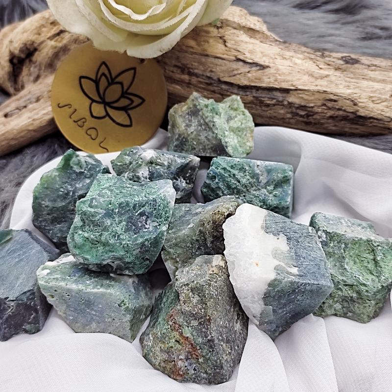 Moss Agate Raw (Stone of Wealth) Green Stone Raw Crystal Specimen ...