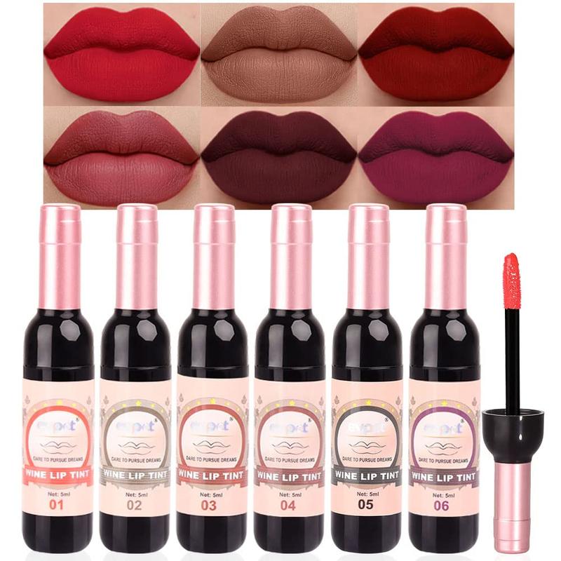 evpct 6Pcs Wine Bottle Lip Tint Stain Set Long Lasting Lipstick 24 hour ...