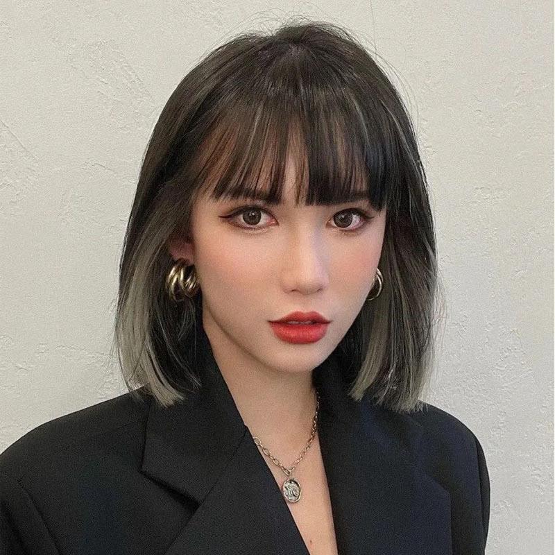 Lisa Same Hairstyle Wig with Bangs Ear-Dyed Collarbone Lengt - TikTok ...