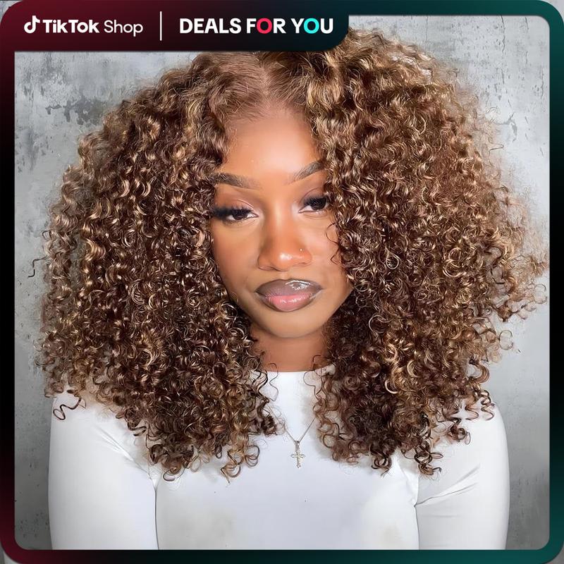 Simidola Put On Go Highlight Brown Glueless Kinky Curly 4x6 HD Lace Wig ...