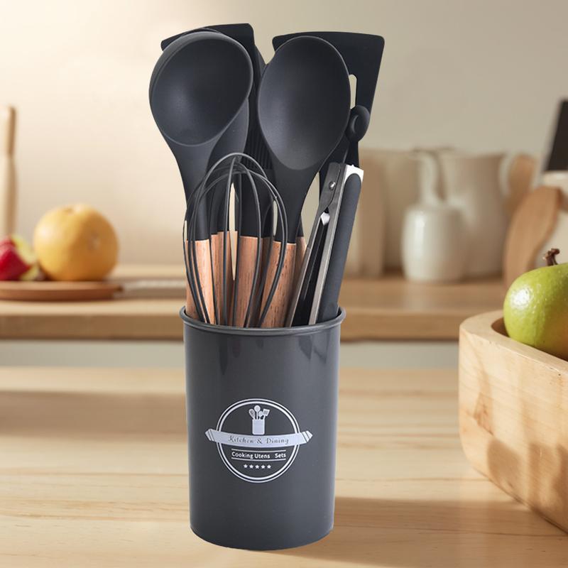 12Pcs Kitchen Utensil Set Non-Stick Spatula Set Kitchen Supplies (Black ...