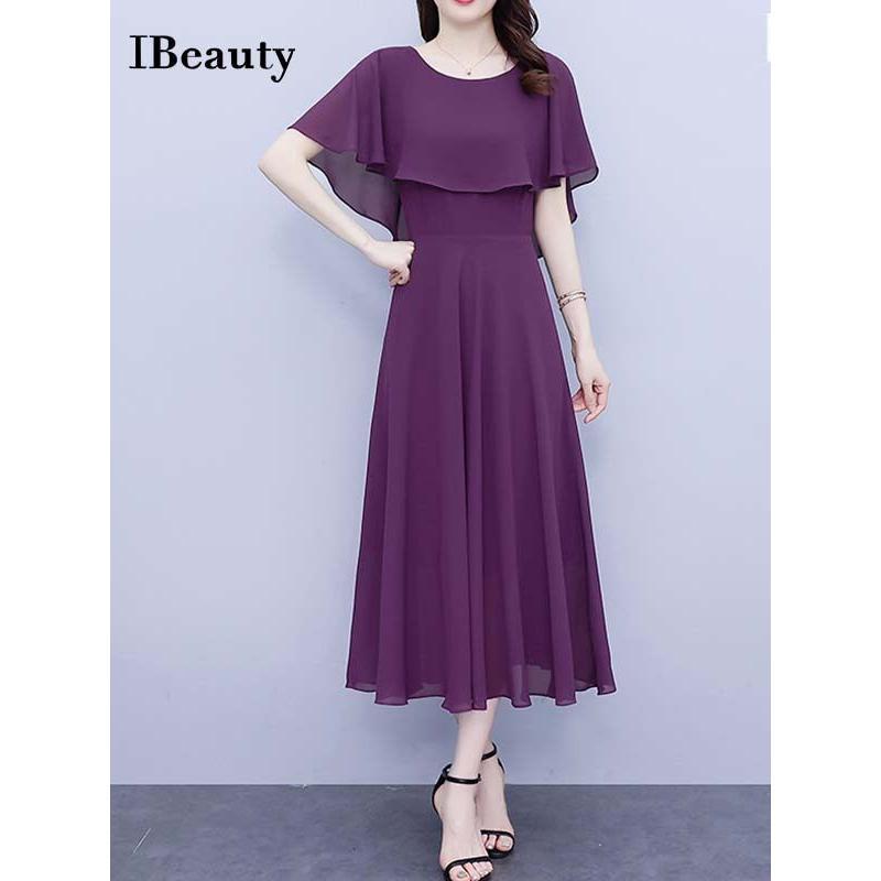 Gaun sifon lengan pendek yang elegan untuk wanita, gaun maxi - TikTok ...