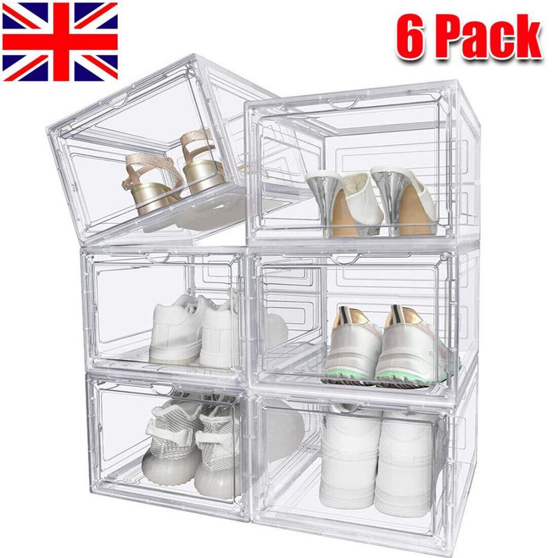 6 Pack Transparent Shoe Storage Boxes Hard Plastic Stackable - TikTok Shop