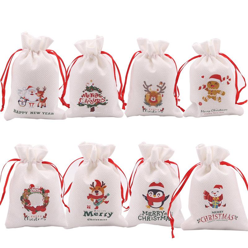 Christmas white hemp red gift bags 8 sets, candy bags, cross-border ...