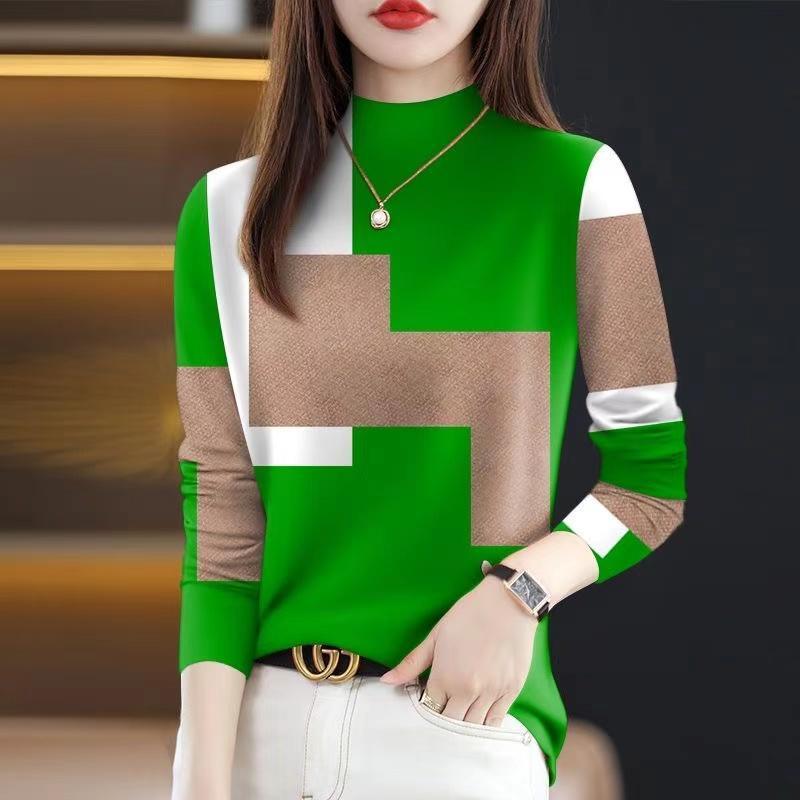 Kemeja Lapisan Asas Turtleneck Separuh Wanita, Kemeja-T Lengan - TikTok ...