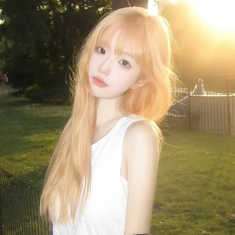 Golden Wig Women's Long Hair Summer Natural Full-Head Wig Artificial ...