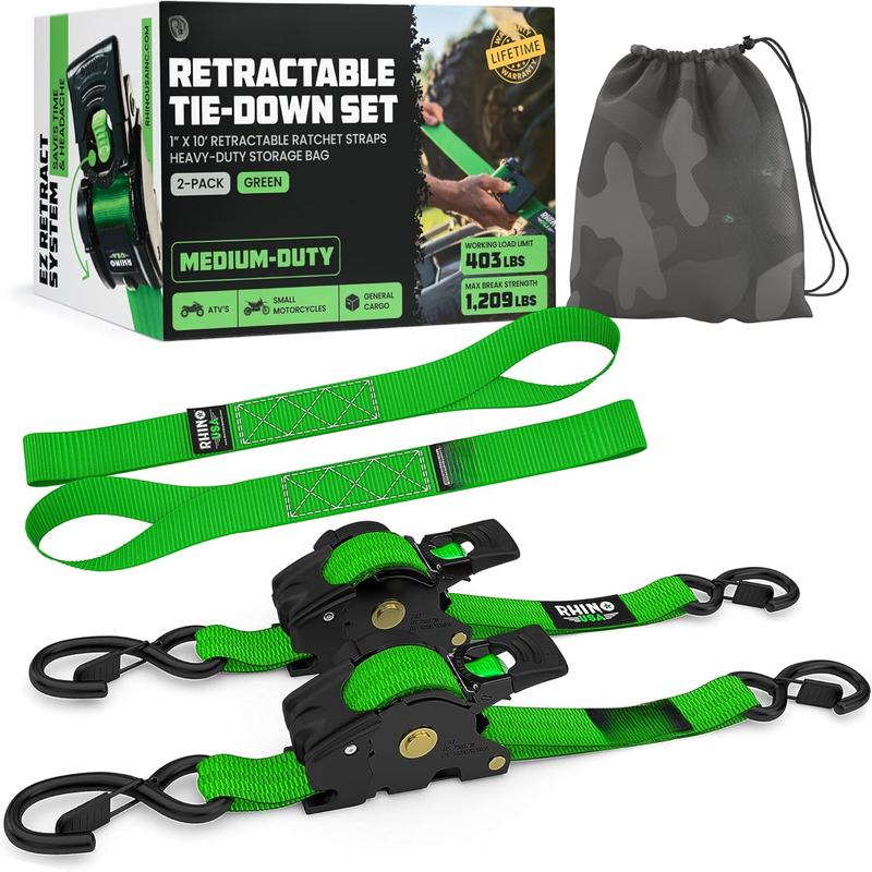 Retractable Ratchet Straps (2-Pack) - 1 Inch x 10 (1,209lb Break ...