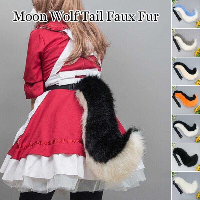Moon Wolf Tail Girl Plush Cosplay Accessories Faux Fur Wolf Tail Animal ...
