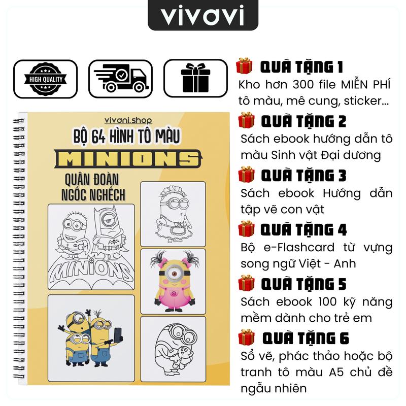 Bộ 64 hình tô màu Minions Quân đoàn ngốc nghếch TM015- Giấy A4 - TikTok Shop Vietnam