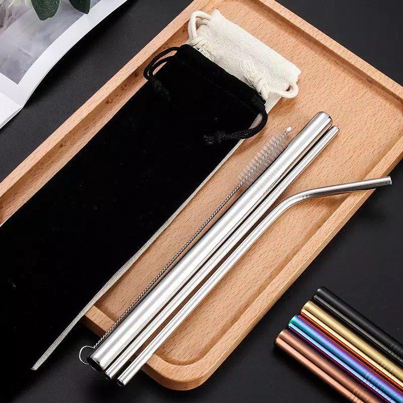 Sedotan Minuman Stainless Steel Straw Reusable 5in1 Hitam Peralatan ...