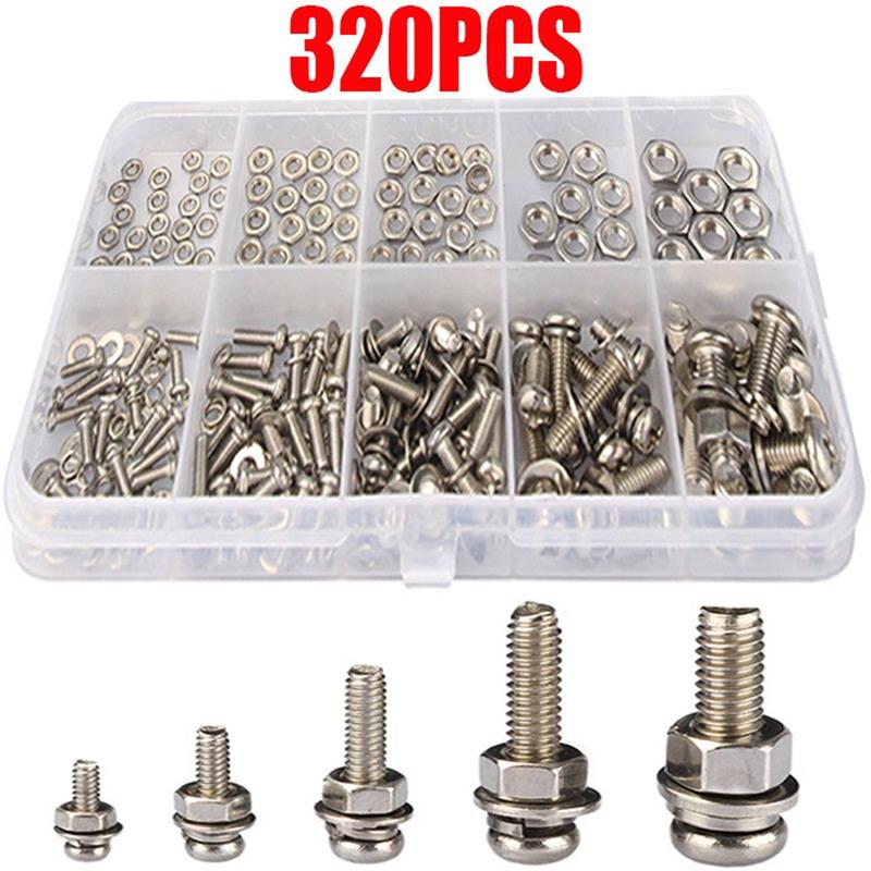 Kit Pelbagai Skru Keluli Tahan Karat, 320Pcs, Termasuk Nat, Bolt ...