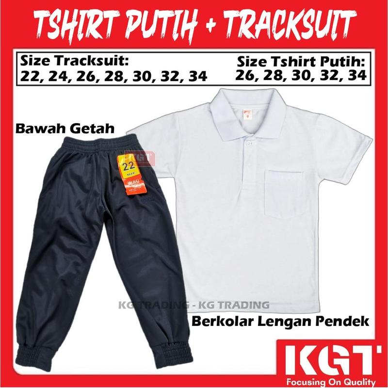 Tshirt Putih Lengan Pendek Berkolar Tracksuit Blue Bawah Getah - TikTok ...