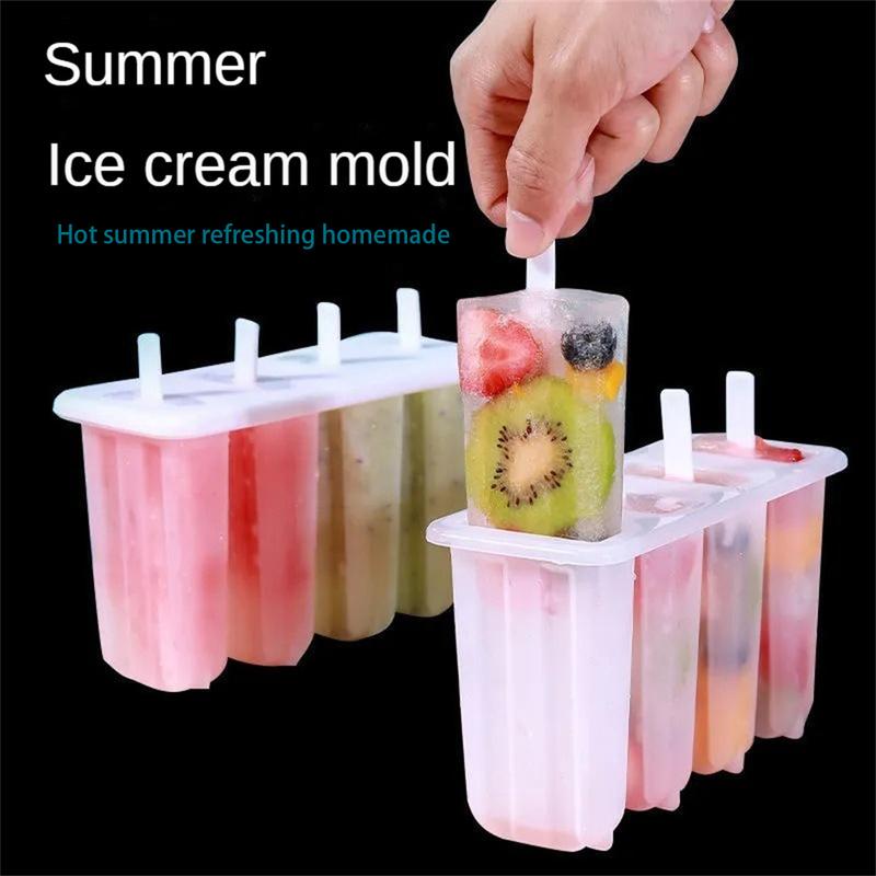 Acuan Popsicles Isi Rumah, 4 Sel, dengan Tongkat, Pembuat Aiskrim ...