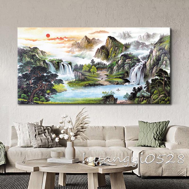 Lukisan hiasan gaya Cina untuk ruang tamu, mural aliran air gunung ...