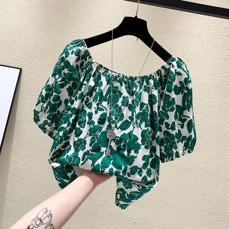 Baju Atasan Luar Bahu, Cetakan Bunga, Baju Sifon Pendek Longgar ...