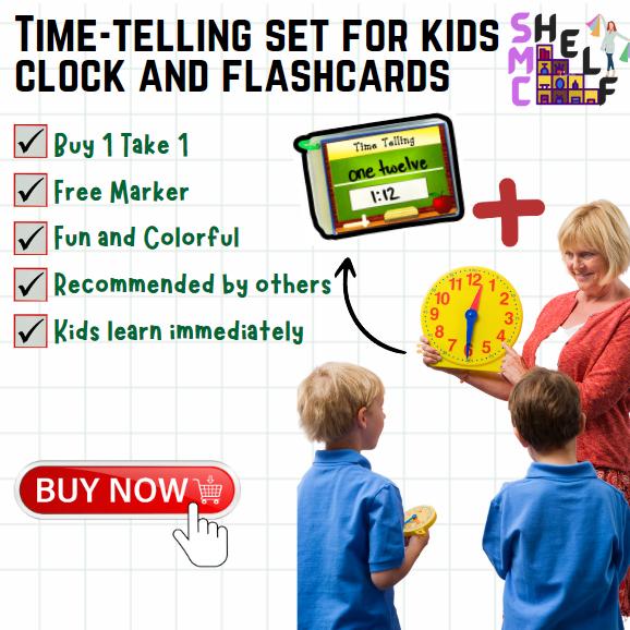 SMC SHELF Learn Time Clock for Kids: Wooden clock and flashcards ...