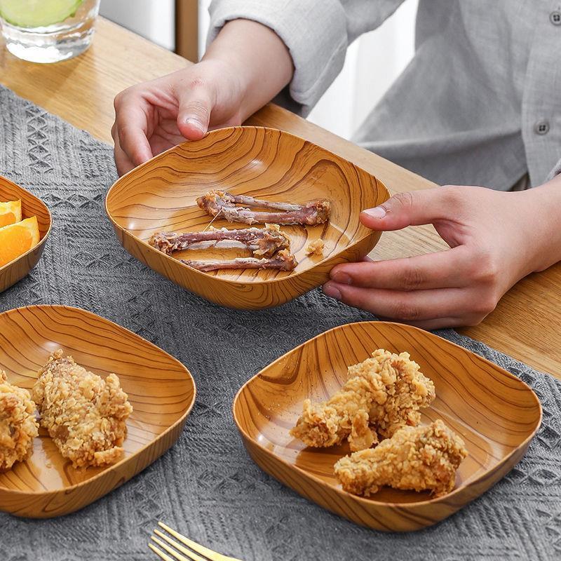 1pcs Kitchen Square Plate Plastic Wooden Plates 14cm Household - TikTok ...