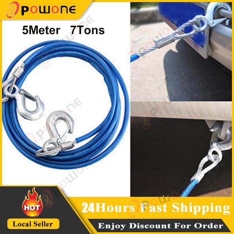 5M 7Tons Car Tow Cable Towing Strap Rope with Hooks Emergenc - TikTok ...