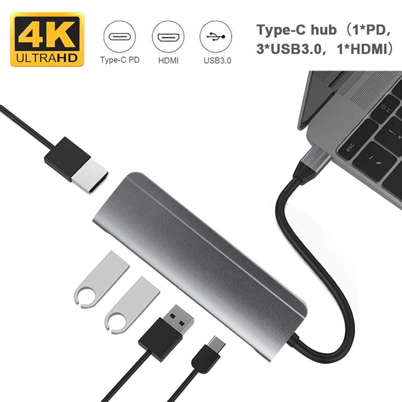5 dalam 1 Jenis C ke Multi USB 3.0 HUB HDMI Penyesuai Dok USB-C 3.1 ...