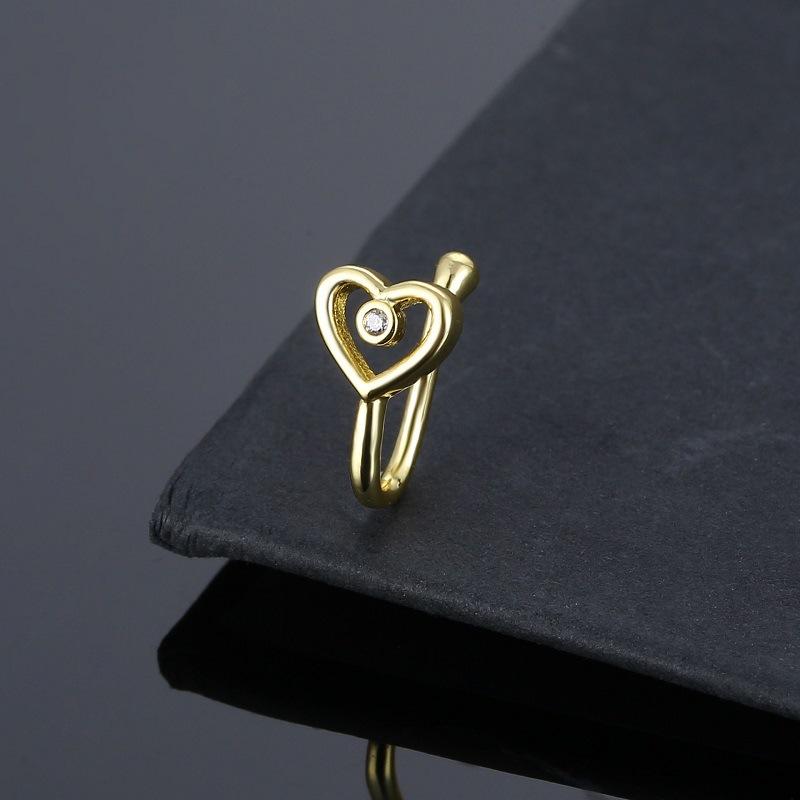 Copper Non-Hole Puncture Clip-on Nose Ring Inlaid Stone Geometric Heart ...