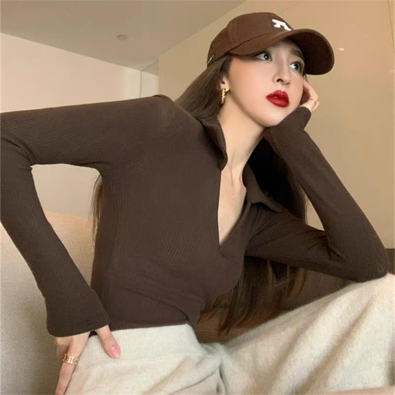 【Premium】 V-Neck Long Sleeve Ribbed Basic Polo 7304 (S/M/L) - Shop ...