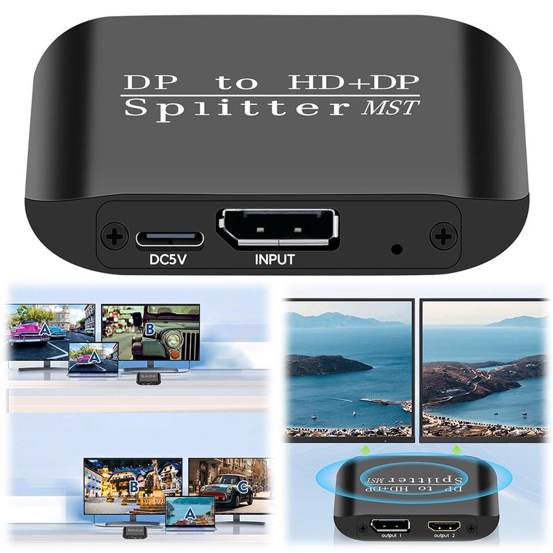 DP To DP+HDMI Splitter 1 in 2 Out DP To DP Adapter 4K 60hz DisplayPort ...