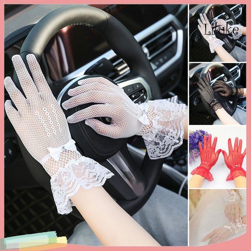 Sarung Tangan Prom Wanita, 1 Pasang, Tembus, dengan Renda, Ikatan ...