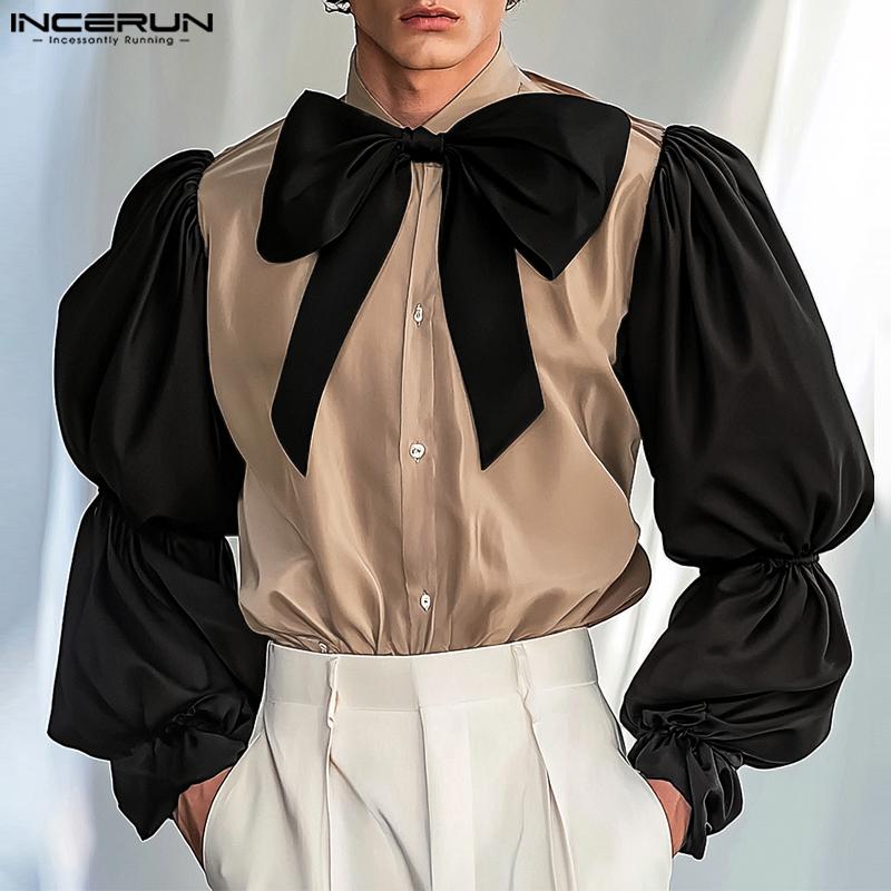 INCERUN Men's Advanced Contrast Blouse French Style Bowknot Design ...